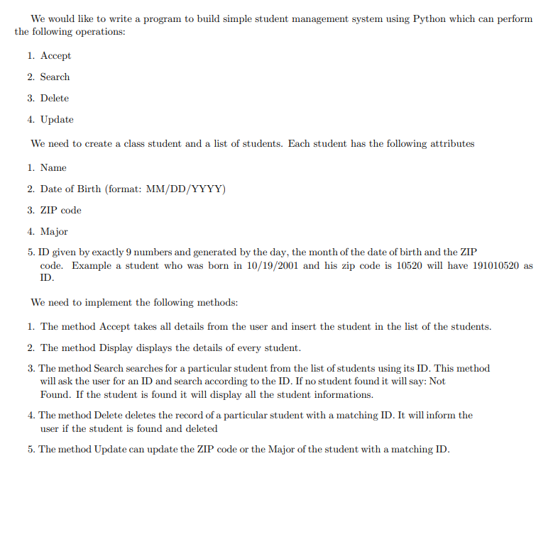 Solved We would like to write a program to build simple | Chegg.com
