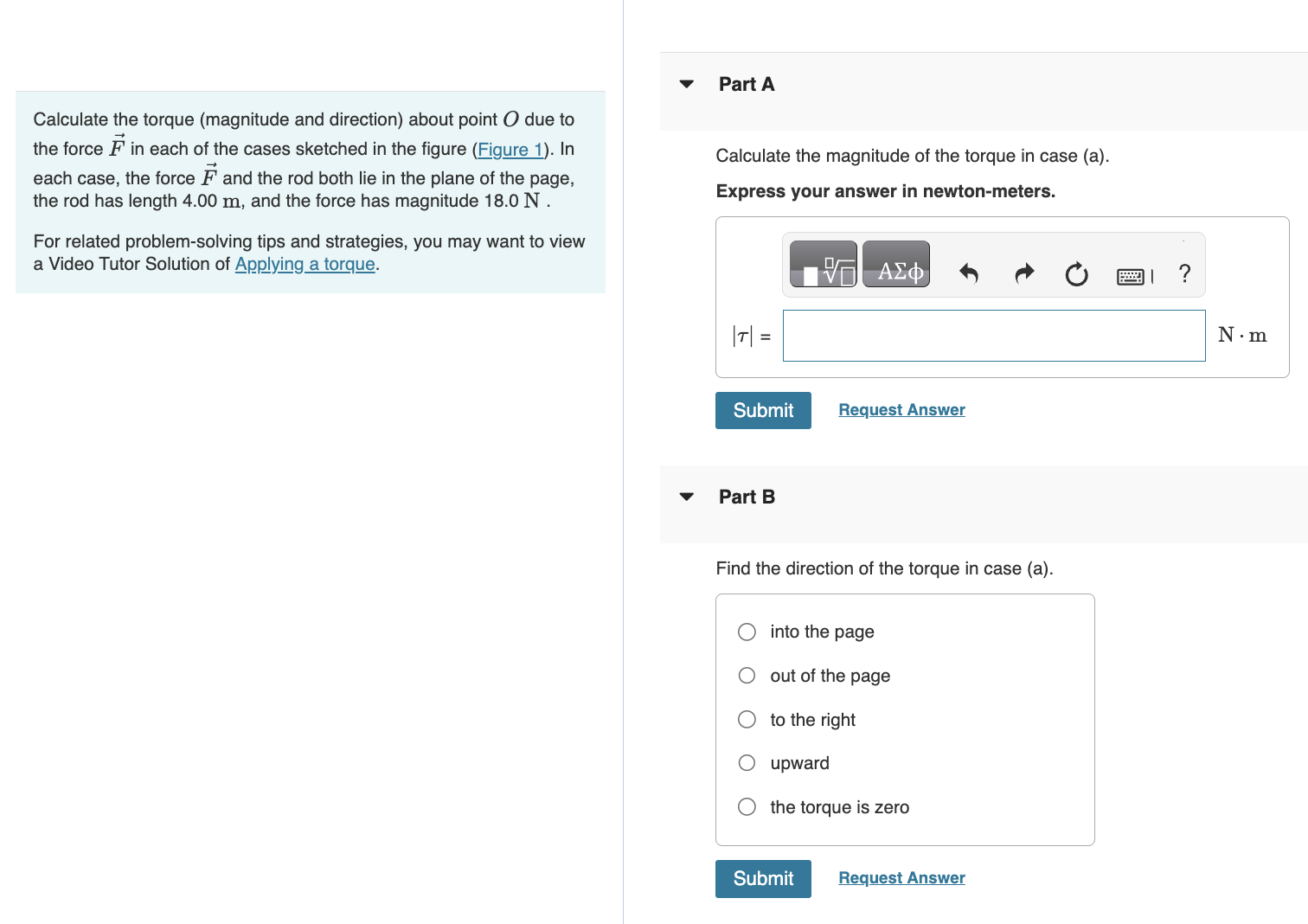 Solved Calculate the torque (magnitude and direction) about | Chegg.com
