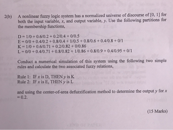 Solved (b) A nonlinear fuzzy logic system has a normalized | Chegg.com