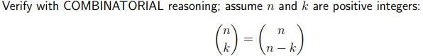 Solved Verify with COMBINATORIAL reasoning; assume n and k | Chegg.com