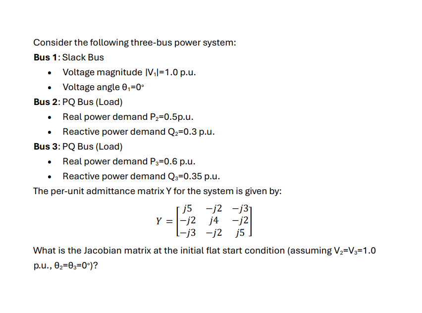 Consider the following three-bus power system:Bus 1: | Chegg.com