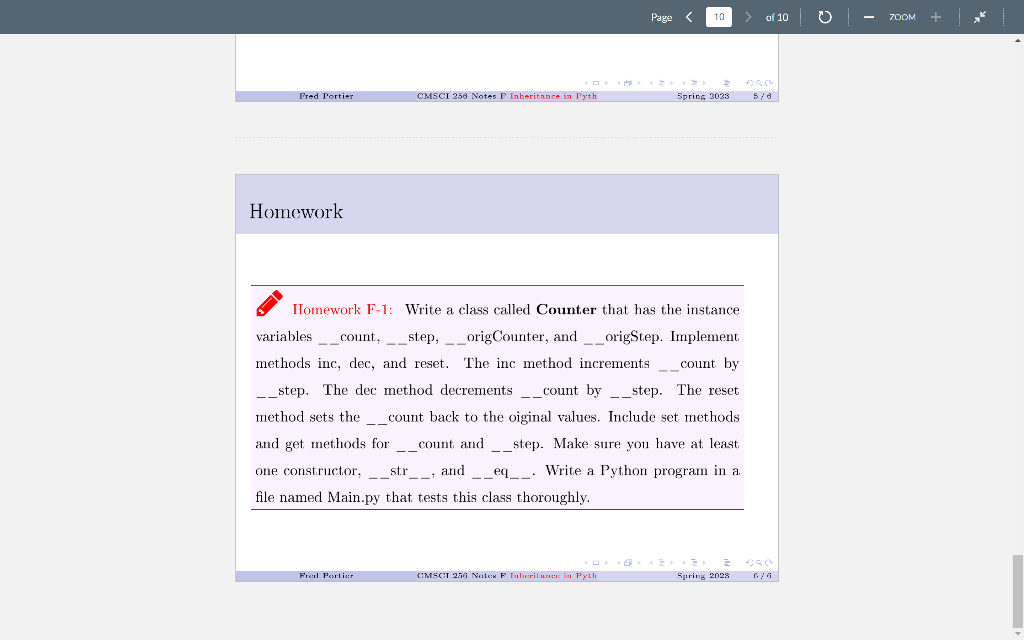 Solved Homework F-1: Write a class called Counter that has | Chegg.com