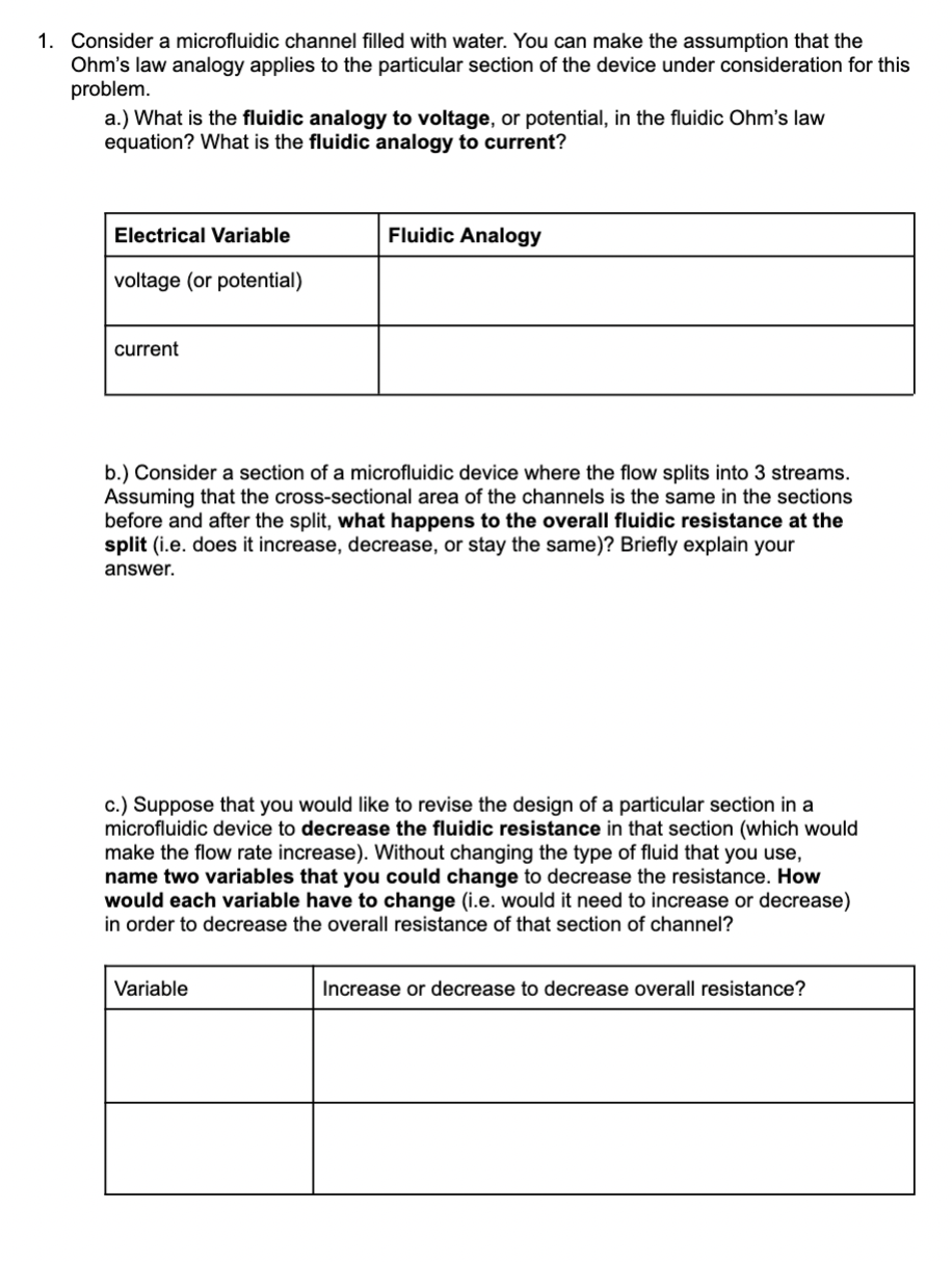 Solved 1. ﻿Consider a microfluidic channel filled with | Chegg.com