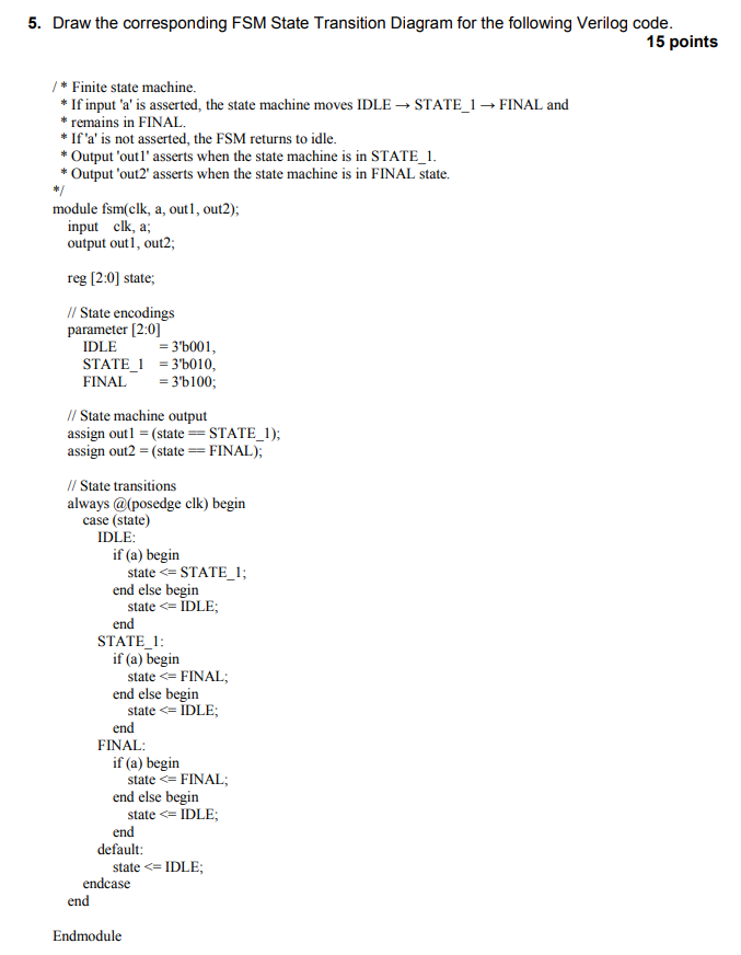 Solved 5 Draw The Corresponding Fsm State Transition