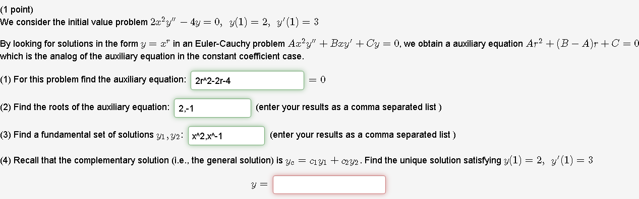Solved (1 point) We consider the initial value problem 2x2y" | Chegg.com