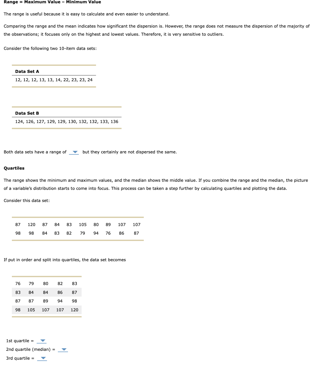 Solved Range = Maximum Value - Minimum Value The range is | Chegg.com