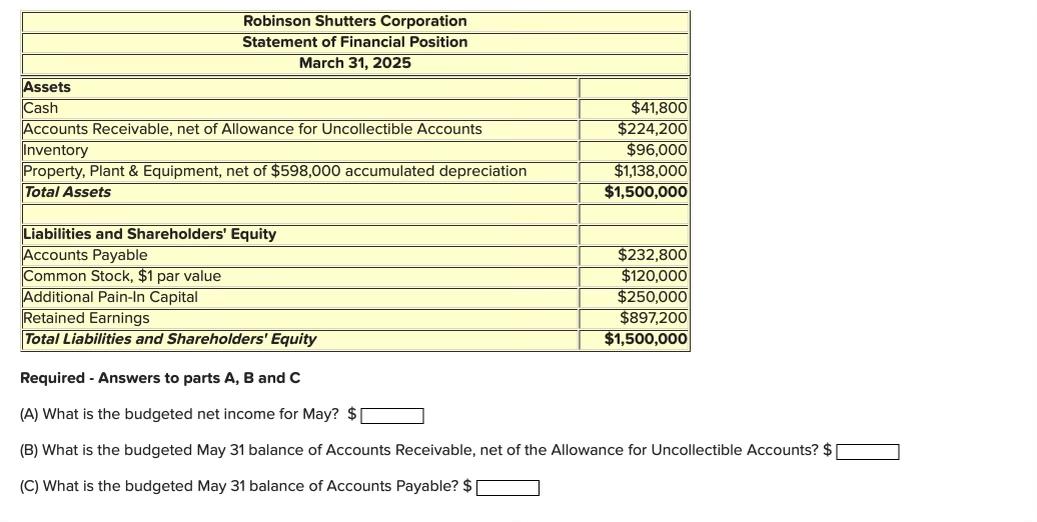Solved Robinson Shutters is a retailer selling | Chegg.com