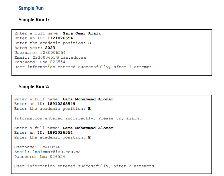 Solved Username (string), Email (string) and password | Chegg.com