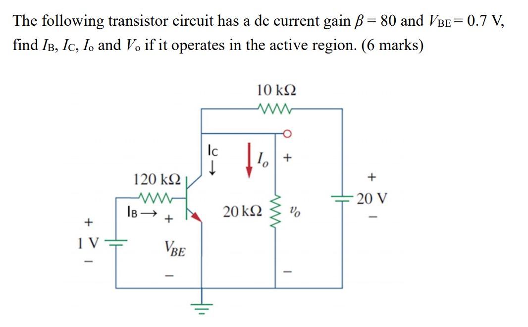 Solved The following transistor circuit has a dc current | Chegg.com