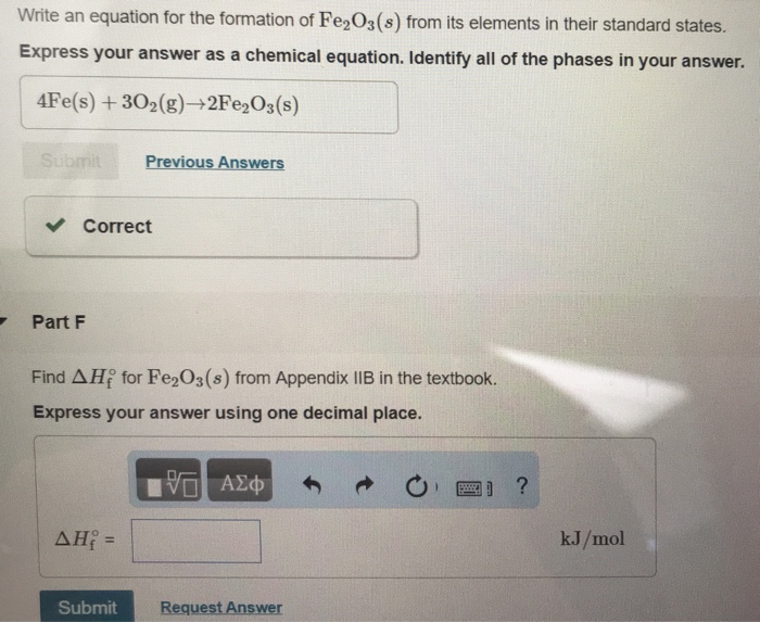 Solved Write an equation for the formation of Fe2O3(s) from | Chegg.com