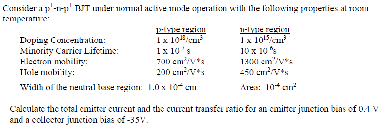Solved Consider a p*-n- pBJT under normal active mode | Chegg.com