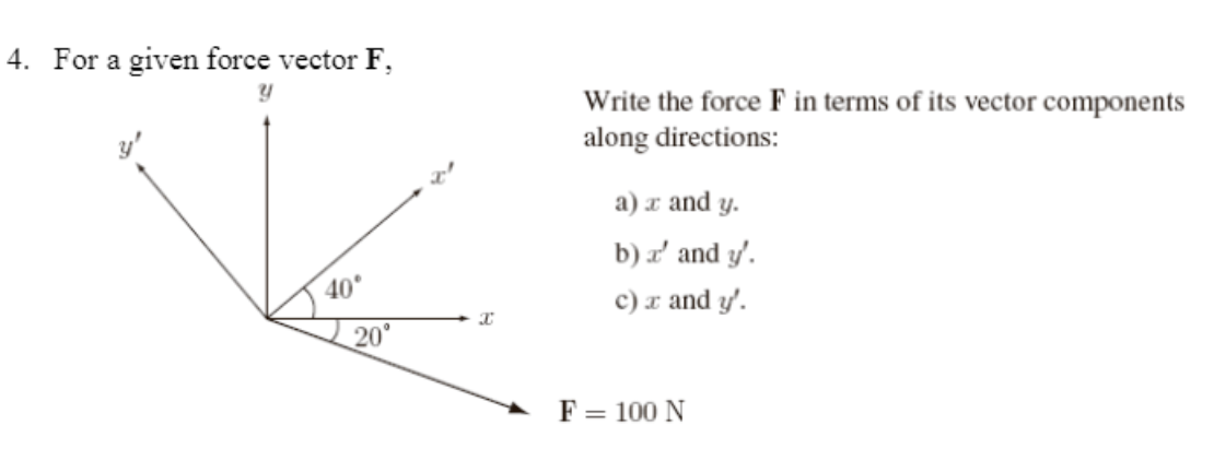 Solved 4. For a given force vector F, Write the force F in | Chegg.com