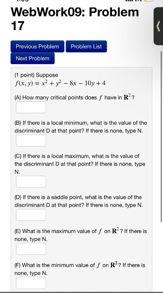 Solved WebWork09: Problem 17 (1 point) Suppose | Chegg.com