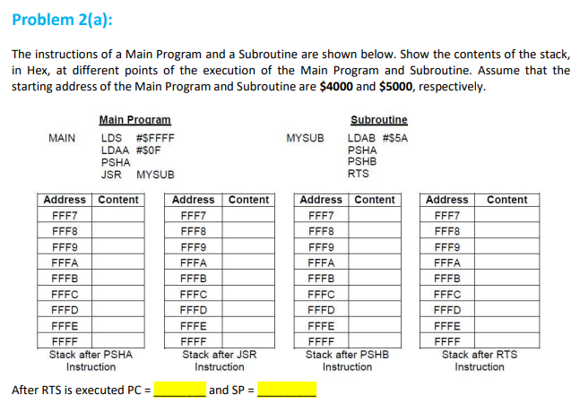 Solved The Instructions Of A Main Program And A Subroutine 0930