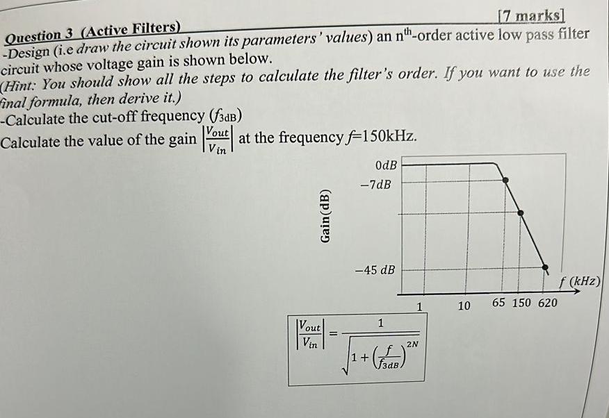 Solved Question 3 (Active Filters) -Design (i.e draw the | Chegg.com