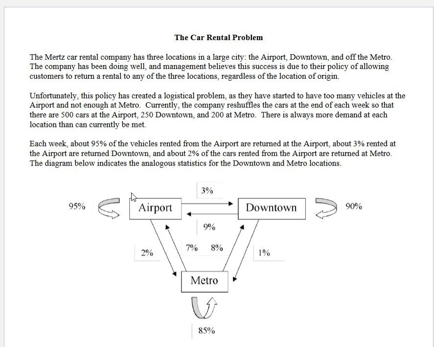 Solved The Car Rental Problem The Mertz car rental company | Chegg.com