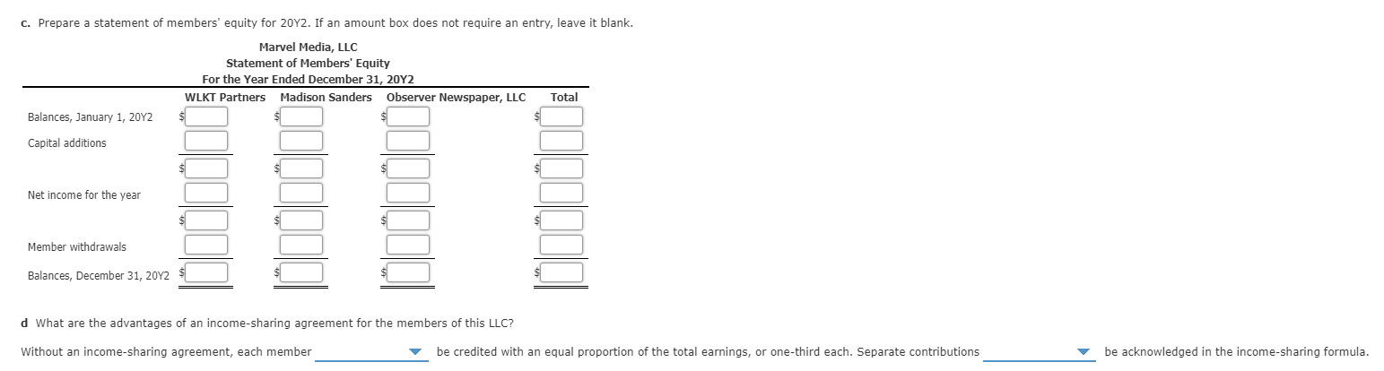 Solved LLC Net Income and Statement of Members' Equity | Chegg.com
