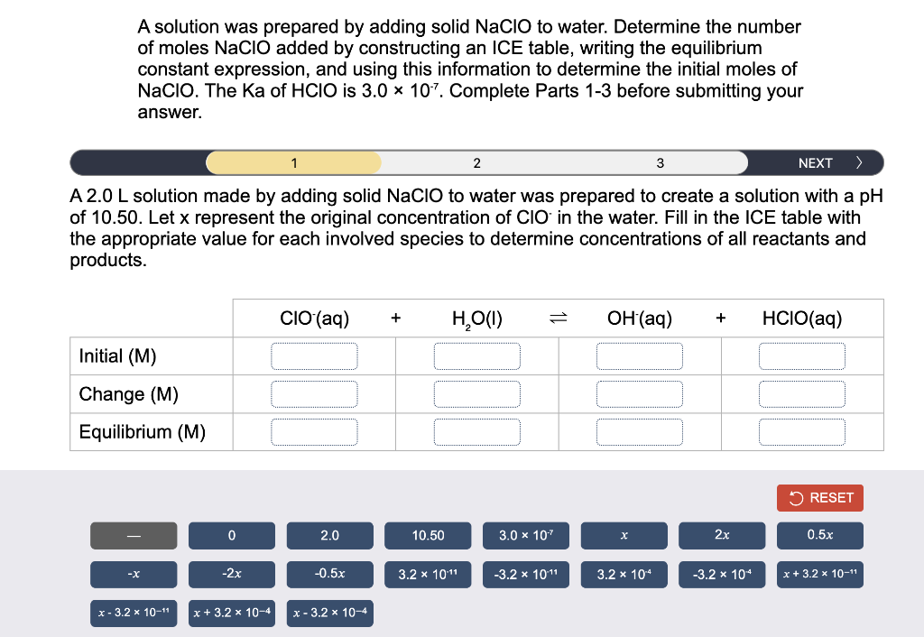 Solved A solution was prepared by adding solid NaClO to | Chegg.com