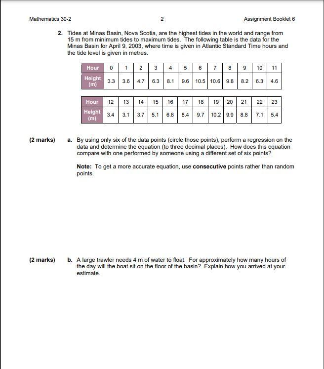 Solved Mathematics 30-2 (2 marks) 2 Assignment Booklet 6 2. | Chegg.com