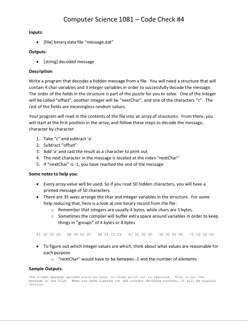 Solved Computer Science 1081 Code Check 4 Inputs File 3471
