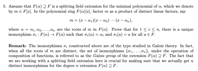 Solved 5. Assume that F(a) 2 F is a splitting field | Chegg.com