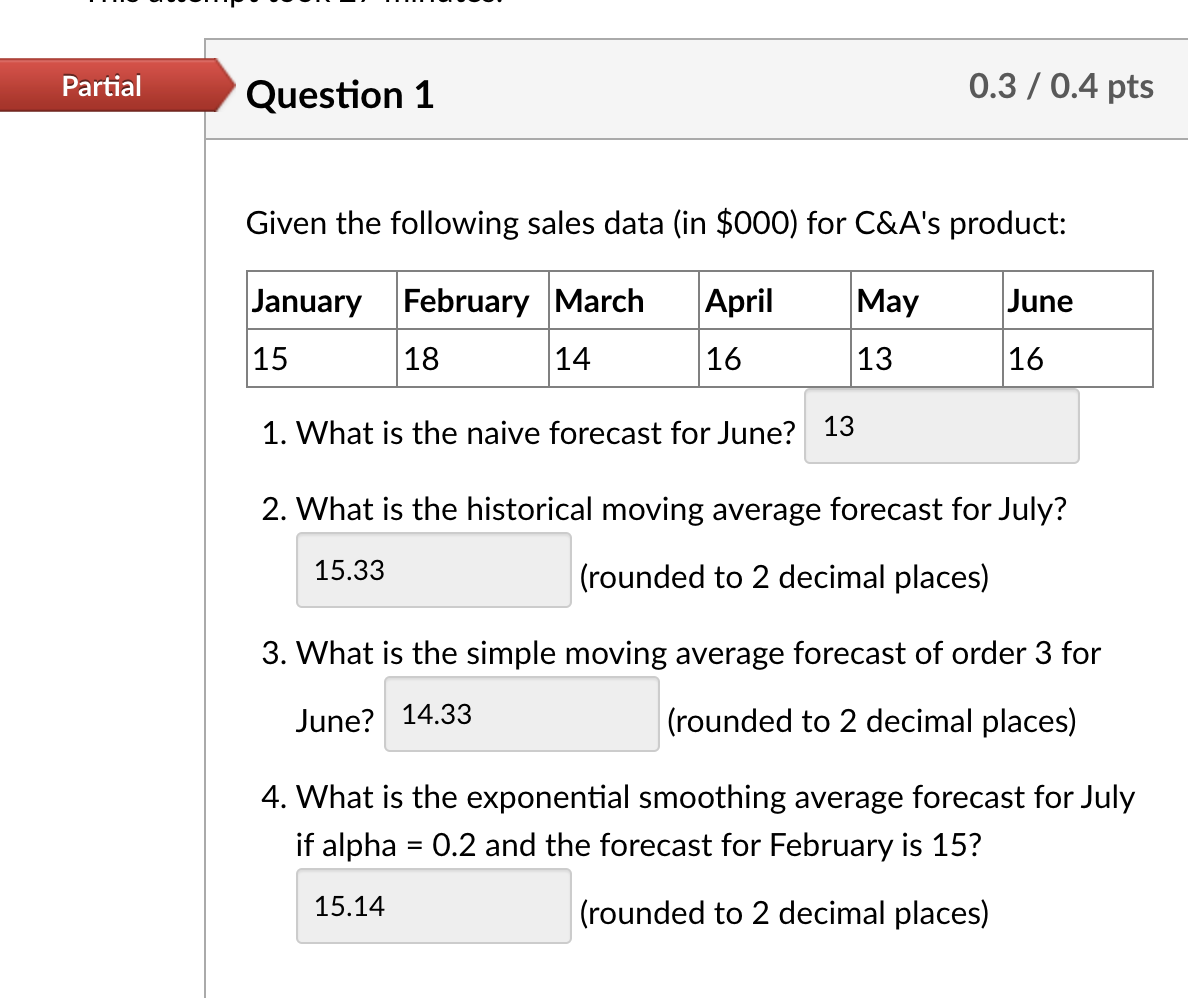 Solved Partial Question 1 0.3 / 0.4 pts Given the following | Chegg.com