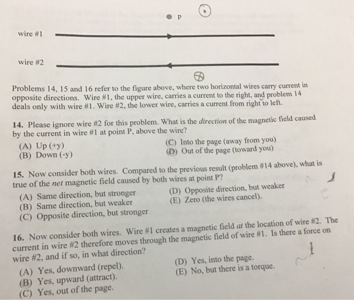 Solved wire #1 wire #2 Problems 14, 15 and 16 refer to the | Chegg.com