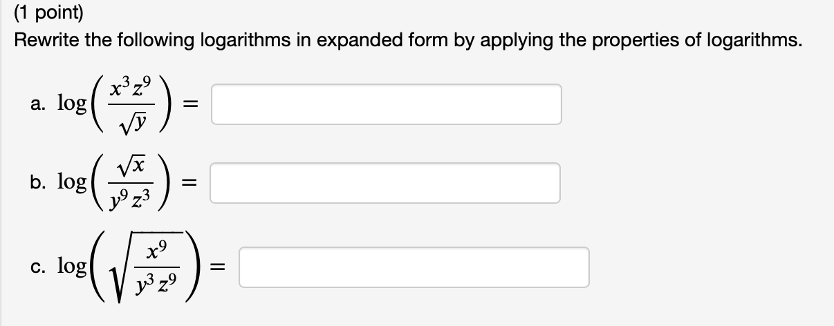 Solved (1 point) Rewrite the following logarithms in | Chegg.com