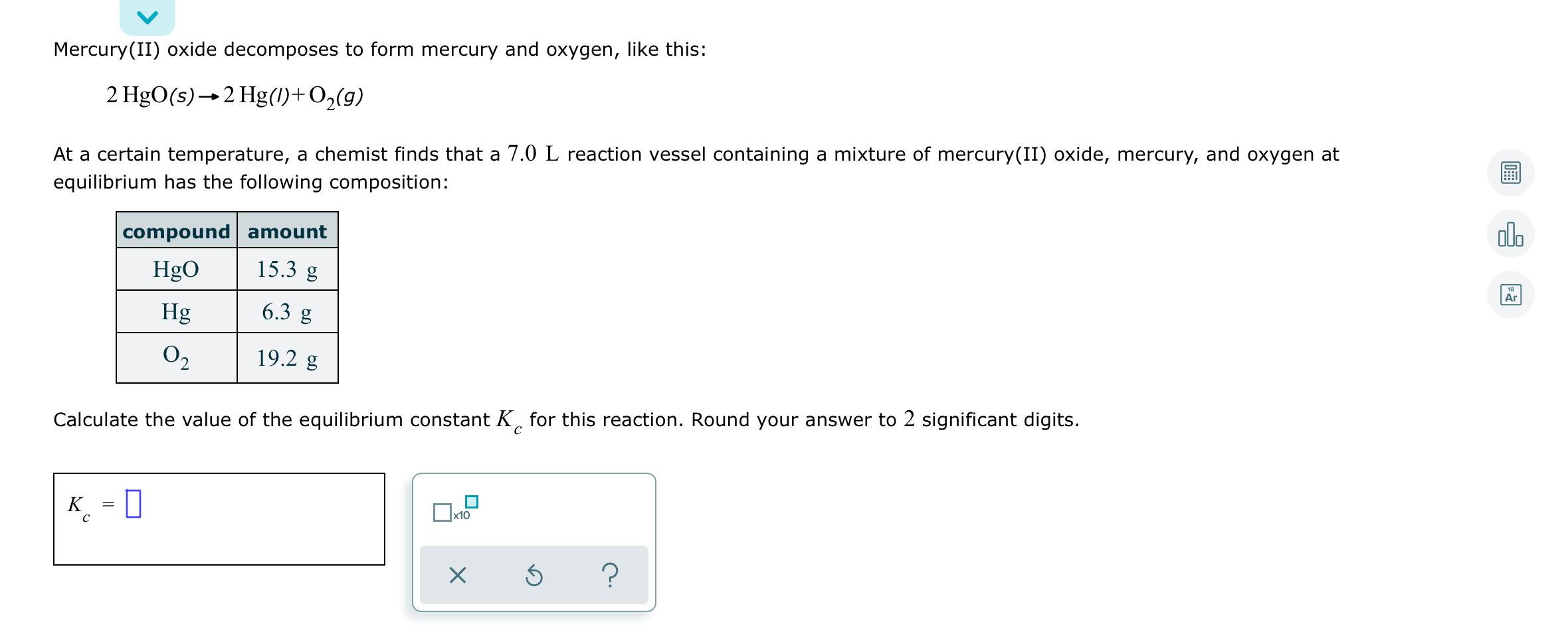 Solved Mercury(II) oxide decomposes to form mercury and | Chegg.com