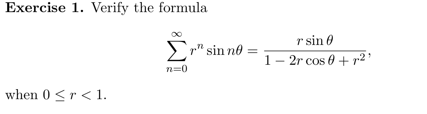 Solved Exercise 1. Verify the formula rn sin no r sin e 1 – | Chegg.com