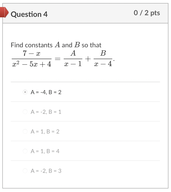 Solved Find constants A and B so that x2−5x+47−x=x−1A+x−4B. | Chegg.com
