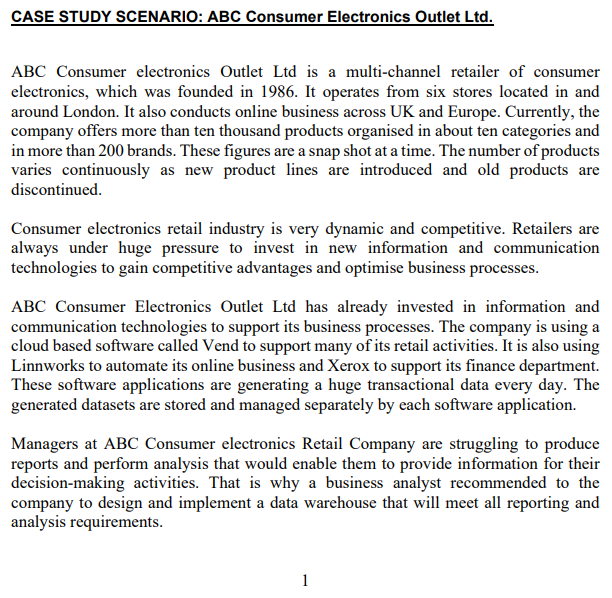 Solved CASE STUDY SCENARIO: ABC Consumer Electronics Outlet | Chegg.com