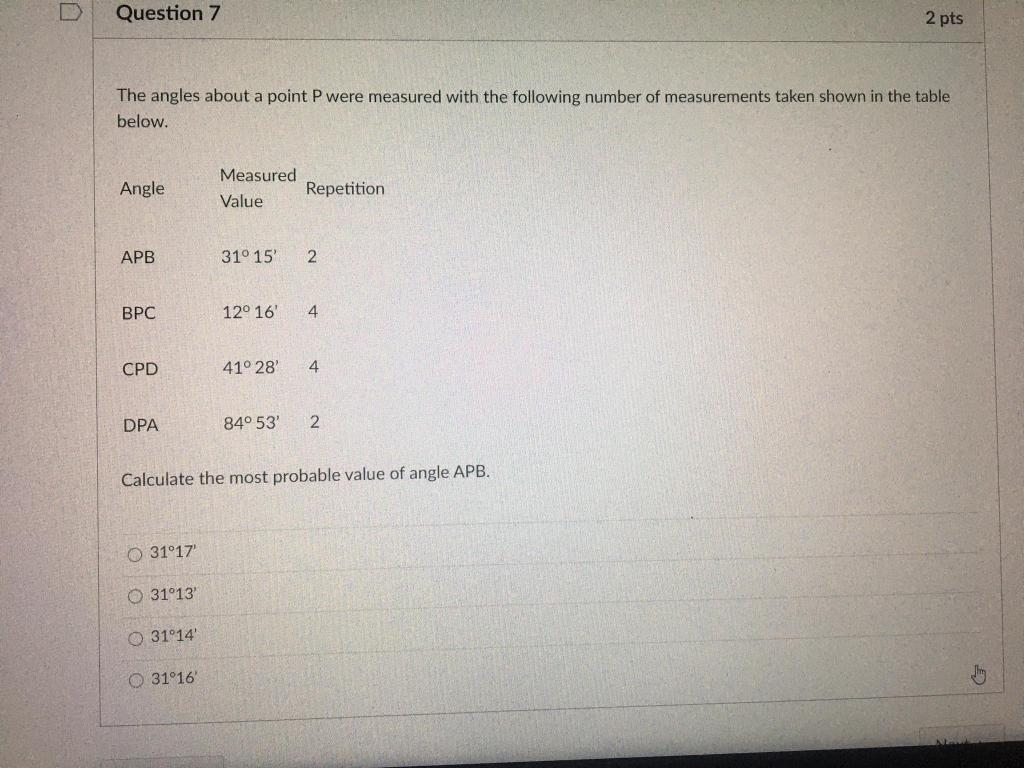 Solved Question 7 2 pts The angles about a point P were | Chegg.com