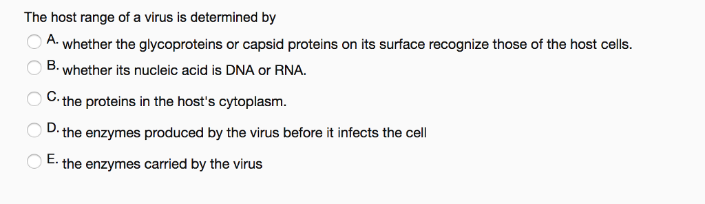 Solved The host range of a virus is determined by A whether | Chegg.com