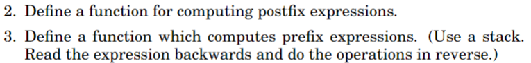 2. Define a function for computing postfix | Chegg.com
