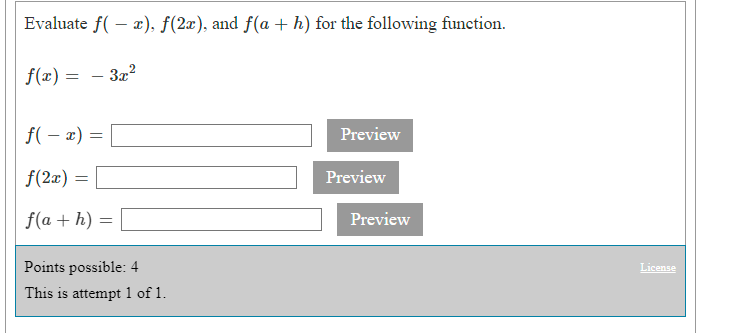 Solved Evaluate f(−x),f(2x), and f(a+h) for the following | Chegg.com