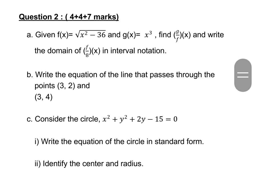 Solved a. Given f(x)=x2−36 and g(x)=x3, find (fg)(x) and | Chegg.com