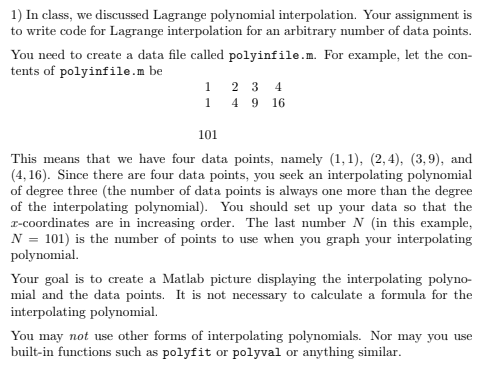 Solved 1) In class, we discussed Lagrange polynomial | Chegg.com