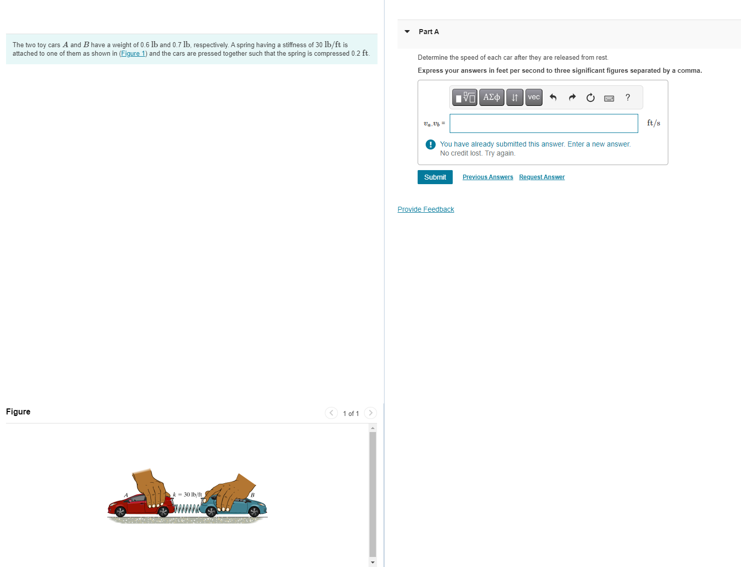 Solved The two toy cars A and B have a weight of 0.6lb and | Chegg.com