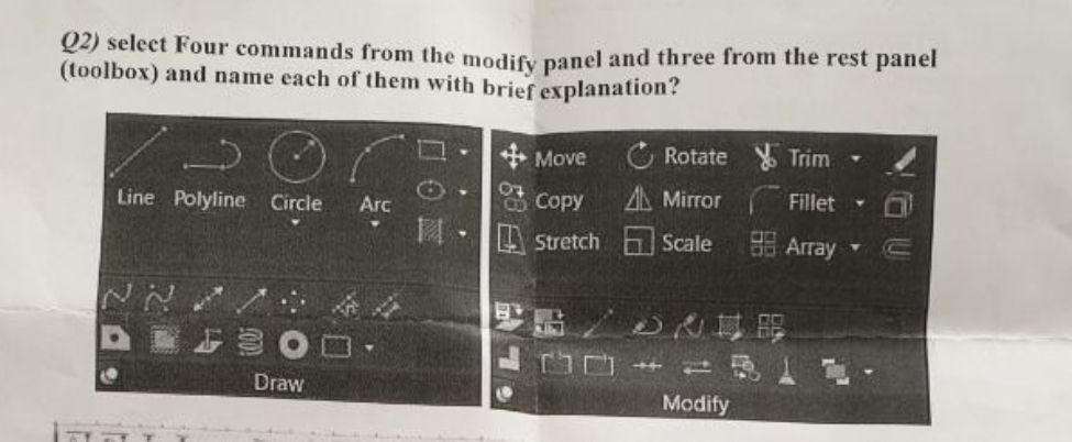 Solved 02) select Four commands from the modify panel and | Chegg.com