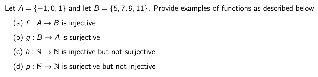 Solved Let A={−1,0,1} and let B={5,7,9,11}. Provide examples | Chegg.com