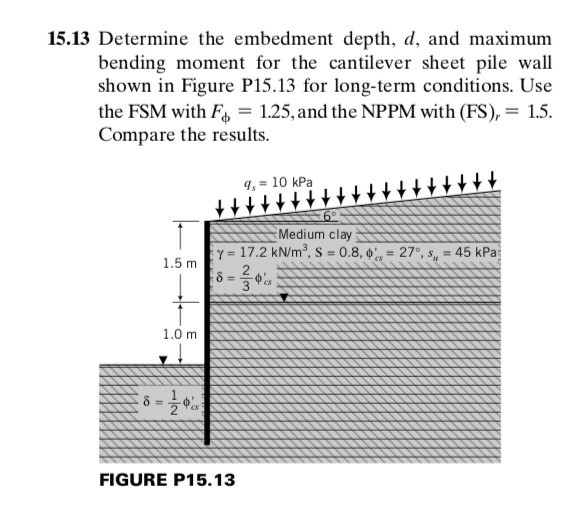 Solved 15.13 Determine the embedment depth, d, and maximum | Chegg.com