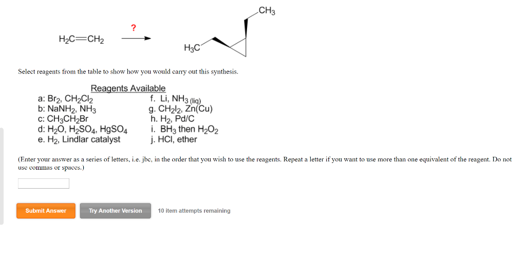 Solved CH3 H2C CH2 Hас Select reagents from the table to | Chegg.com