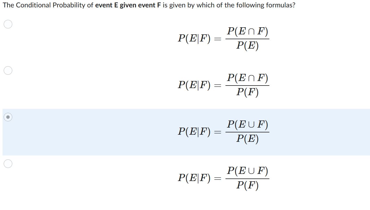 Solved The Conditional Probability of event E given event F | Chegg.com