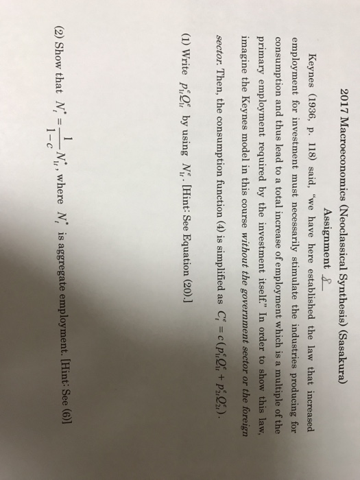 2017 Macroeconomics (Neoclassical Synthesis) | Chegg.com