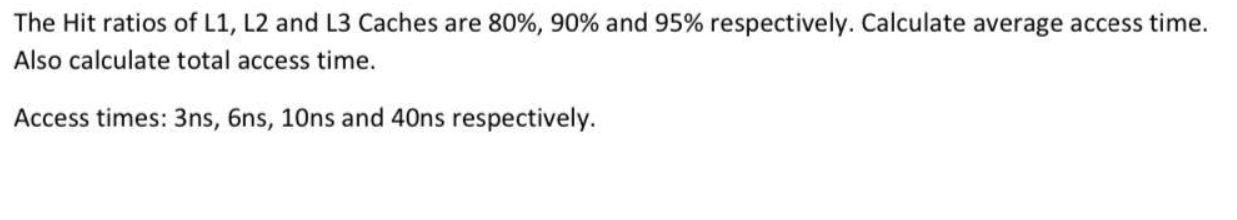 Solved The Hit ratios of L1, L2 and L3 Caches are 80%, 90% | Chegg.com