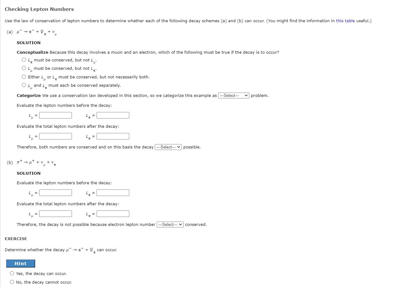 Solved Checking Lepton Numbers Use the law of conservation | Chegg.com