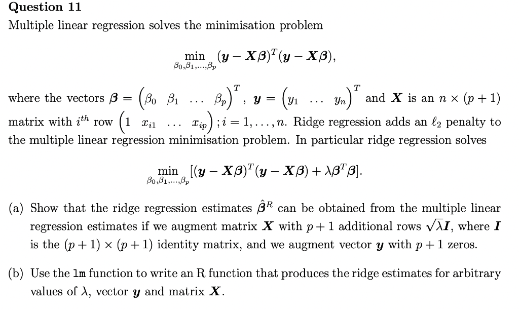 Multiple linear regression solves the minimisation | Chegg.com