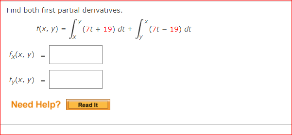 Solved Find both first partial derivatives. f(x, y) = [² | Chegg.com