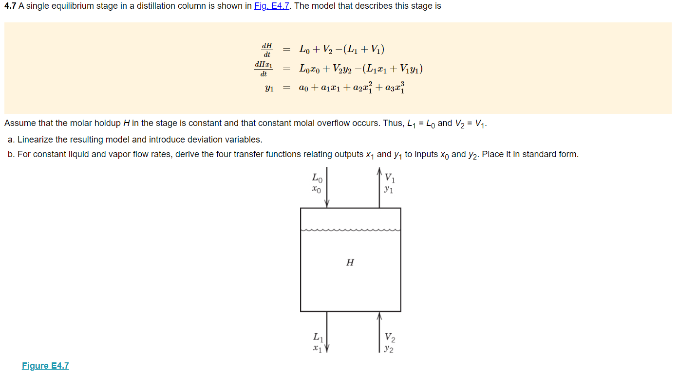 Solved 4.7 A single equilibrium stage in a distillation | Chegg.com